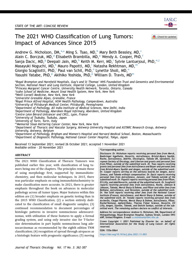 WHO Classifications of Lung Tumor | PDF | Carcinoma | Adenocarcinoma
