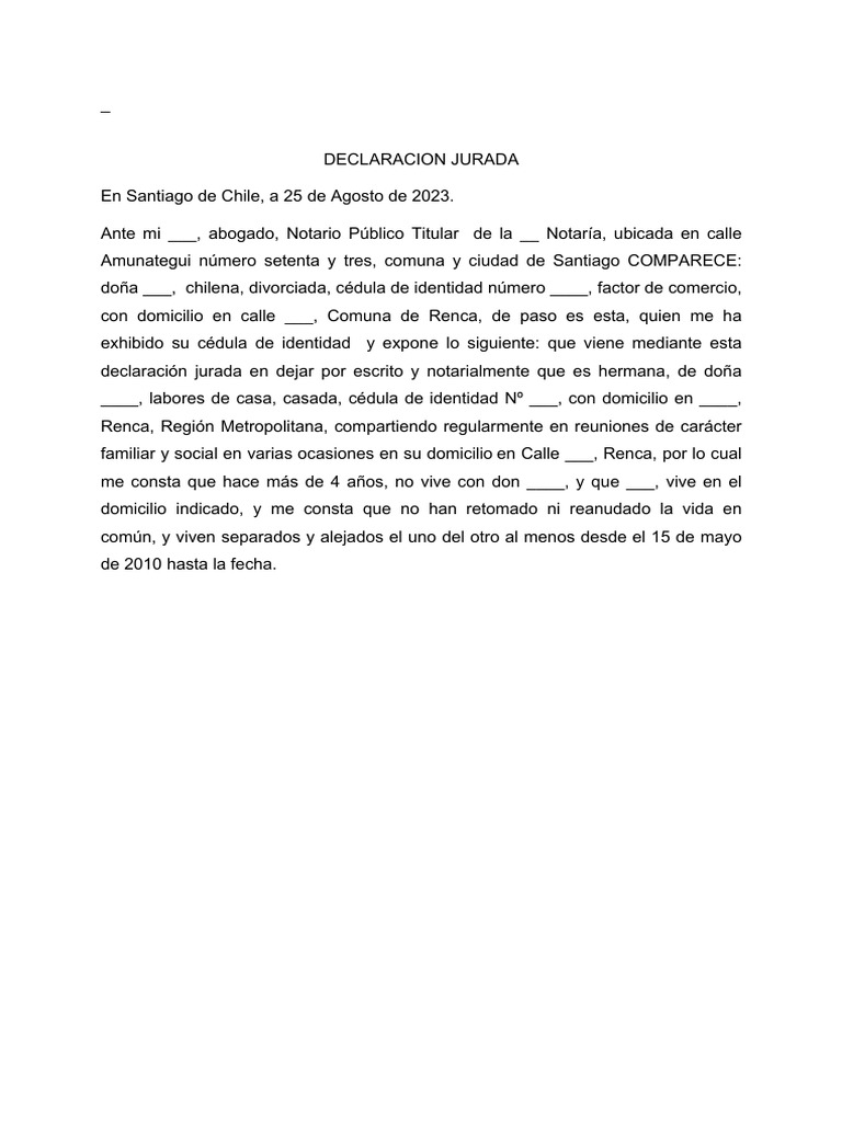 Declaración Jurada de Testigos para Divorcio | PDF