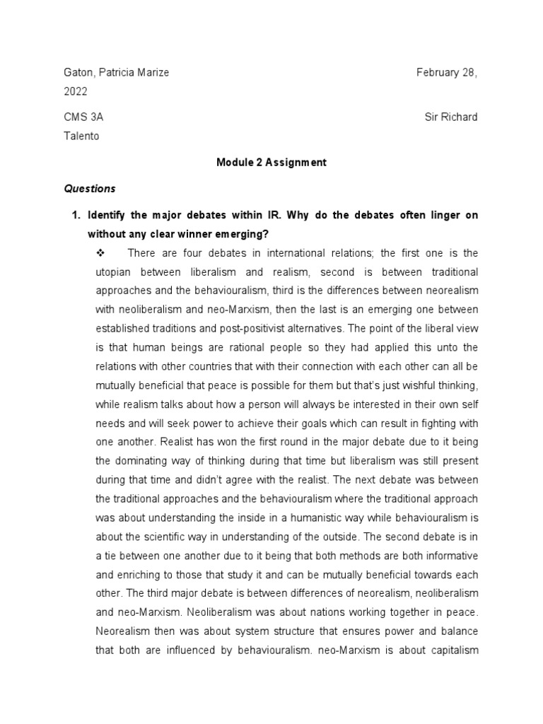 Module2 Assign.1, IR | PDF | International Relations | Philosophical Theories