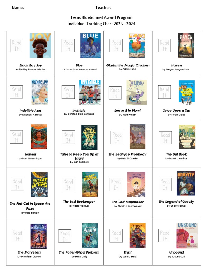 Bluebonnet Reading Tracker 2023-24 | PDF