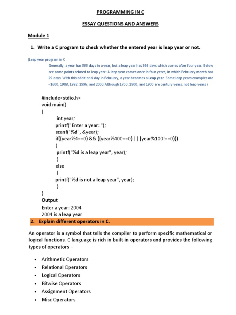 Programming in C Essay | PDF | Pointer (Computer Programming) | String (Computer Science)