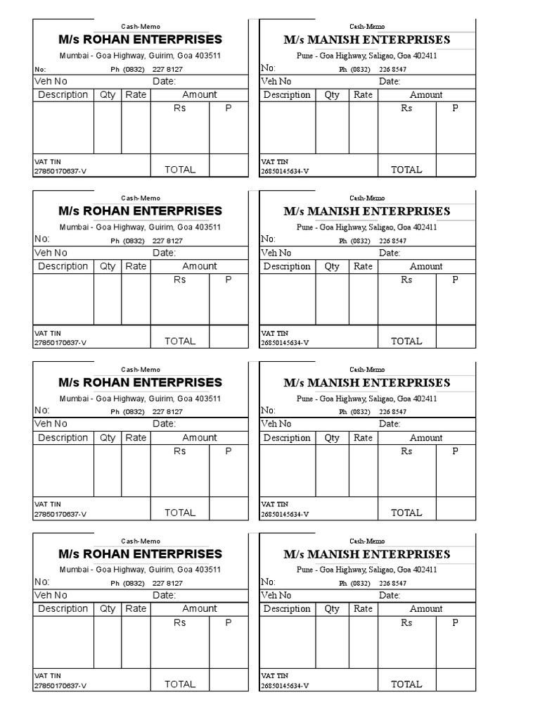 Petrol Cash Memo Format Sample | PDF