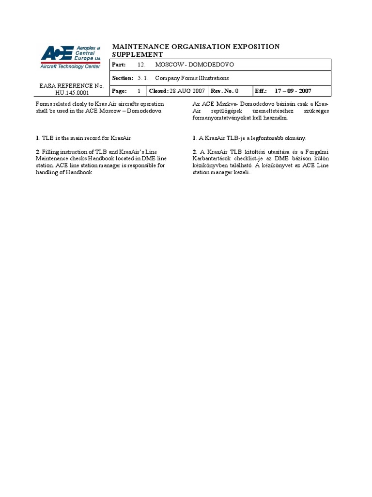 Maintenance Organisation Exposition Supplement | PDF | Aeronautics ...