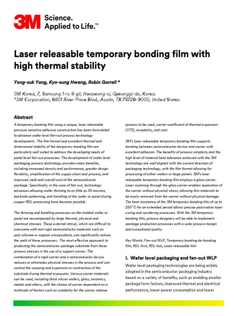 3M Laser Releasable Temporary Bonding Film - FINAL | PDF
