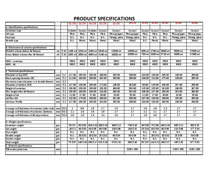 Specification - Containers R R Polypack | PDF | Manufactured Goods