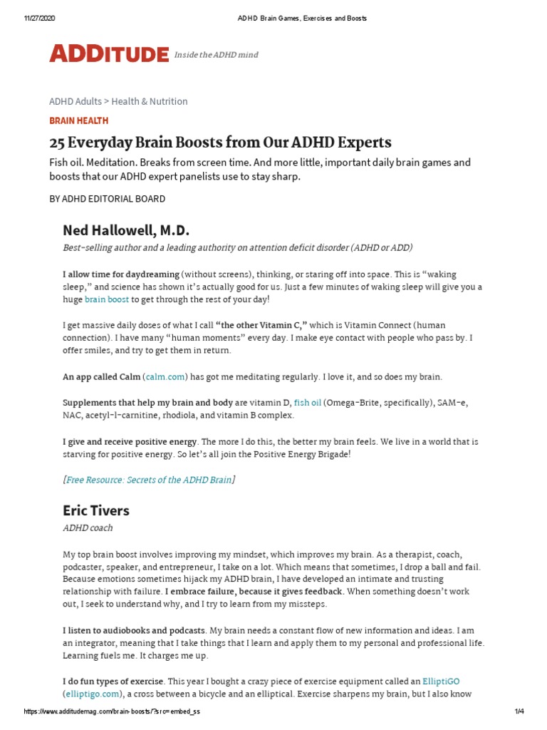 ADHD Brain Games, Exercises and Boosts | PDF | Attention Deficit ...