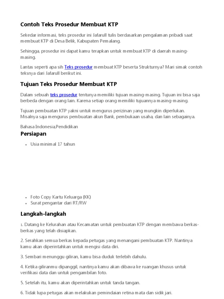 Contoh Teks Prosedur Membuat KTP | PDF