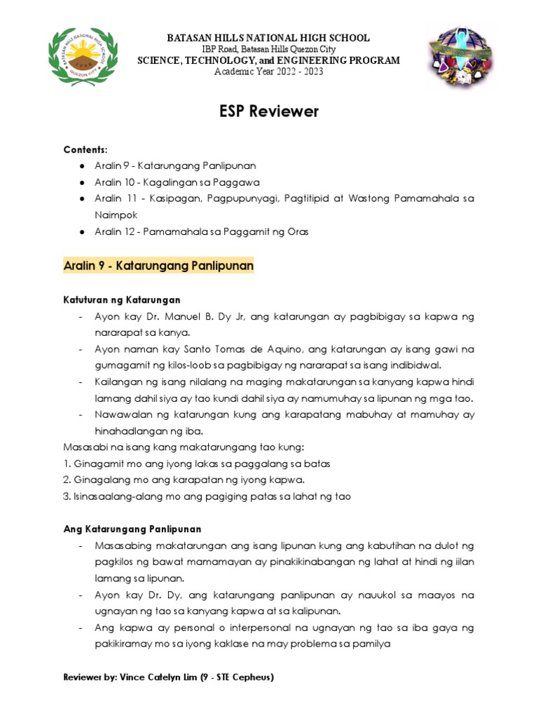 G9 STE Q3 ESP Reviewer | PDF