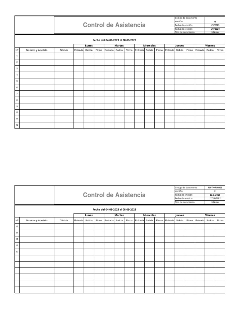 Formulario Control de Asistencia | PDF