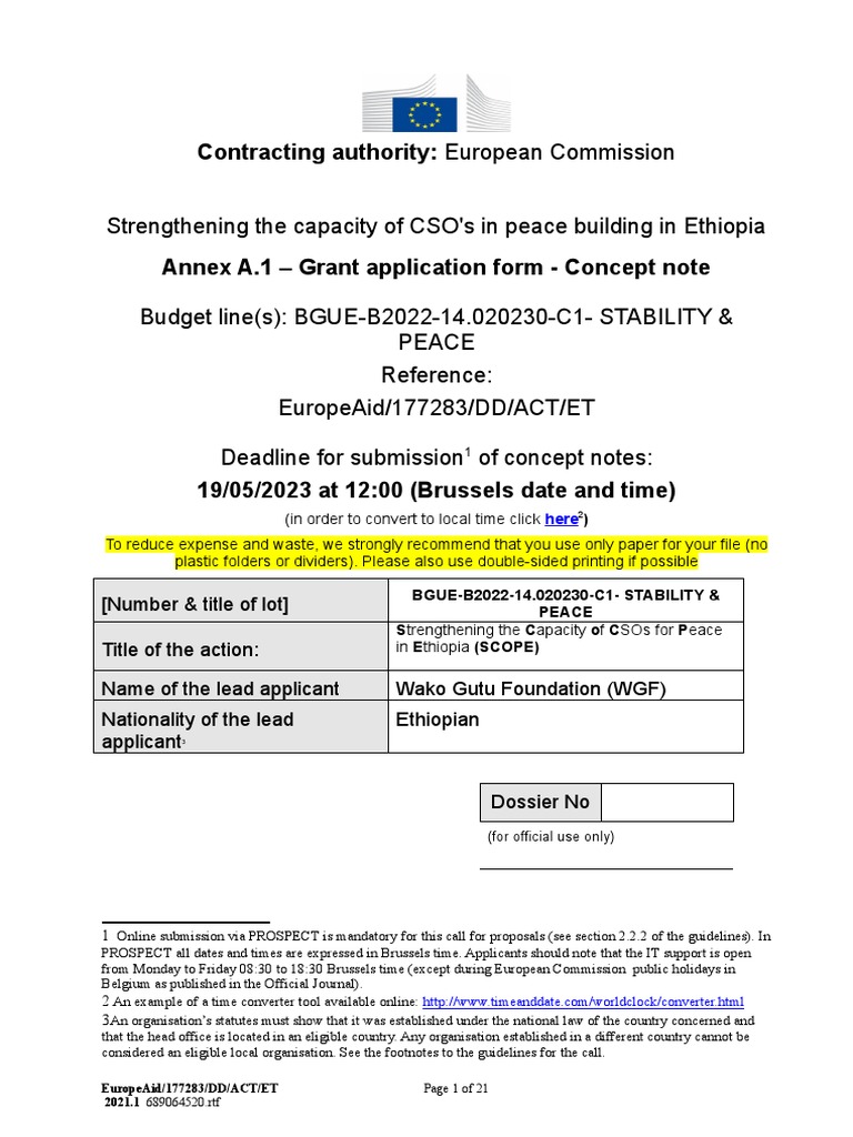 Annex A1. Grant Application Form-Concept Note (En) - REWA | PDF ...