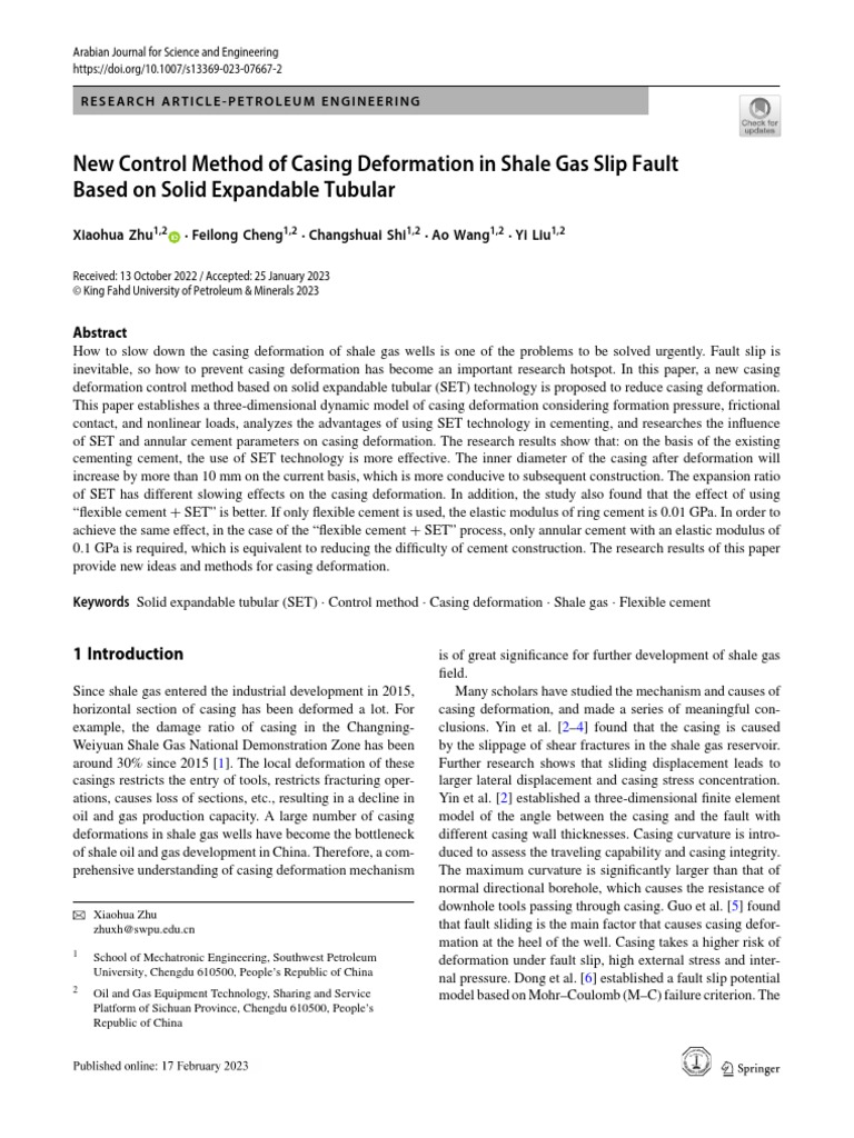 2023 - New Control Method of Casing Deformation in Shale Gas Slip Fault Based On Solid ...