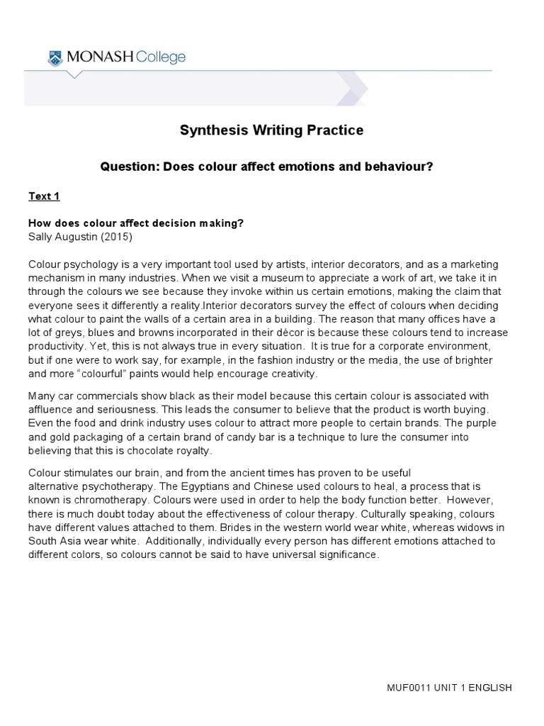 Synthesis Practice 1 Colour Psychology 1 | PDF | Emotions | Color