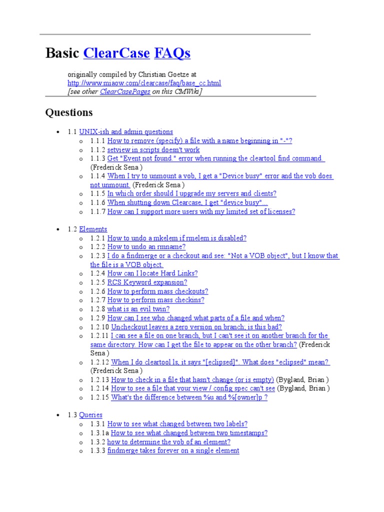 Basic ClearCase FAQs | PDF | Computer File | Computer Data Storage