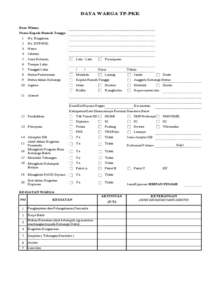 Data Dasawisma | PDF Data Dasawisma | PDF