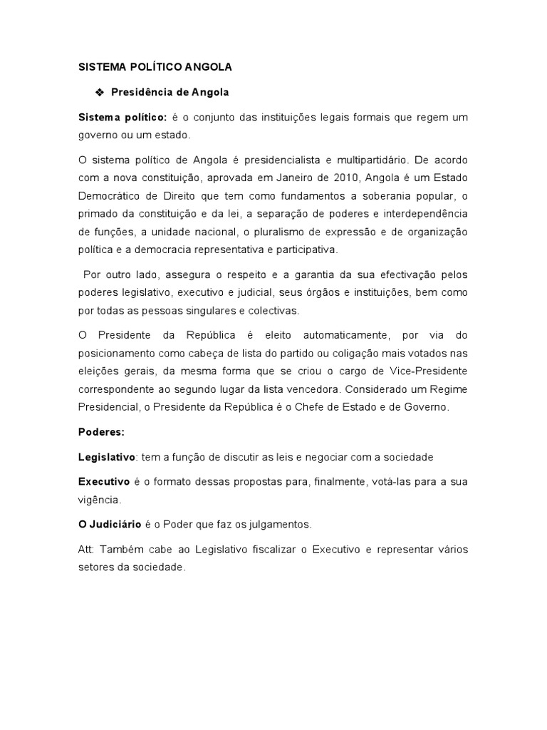 Sistema Político de Angola | PDF | Eleições | Governança