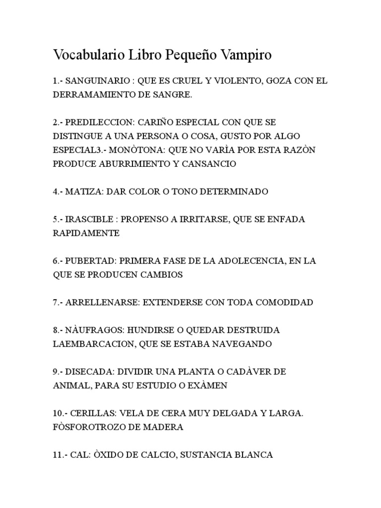 Vocabulario del Pequeño Vampiro | PDF