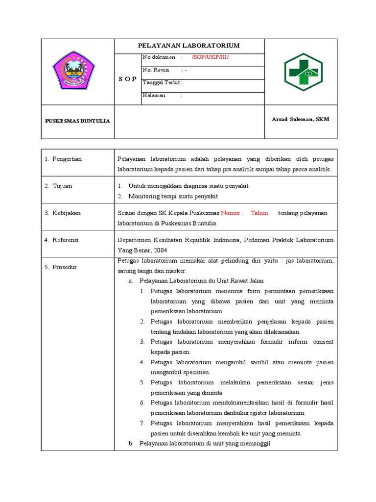 Sop Pelayanan Laboratorium | PDF