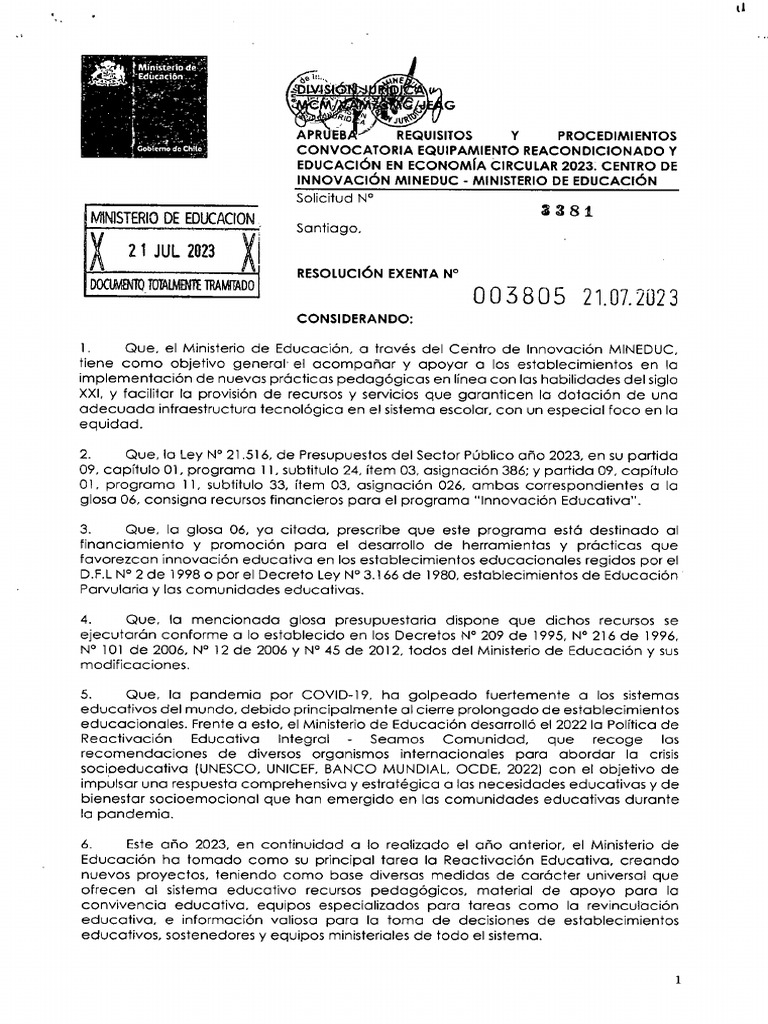 REX 3805 de 2023 Aprueba RyP Equip Reacondicionado y Educ en Economía ...