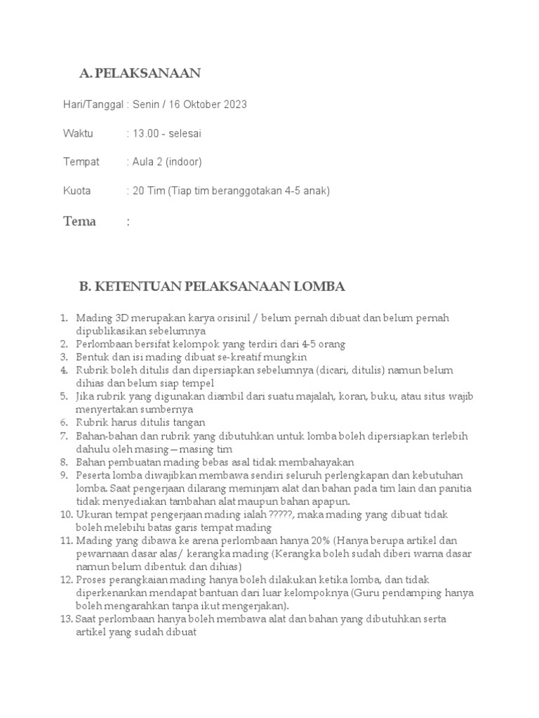 Juknis Lomba Mading 3D Kreatif 2023 | PDF