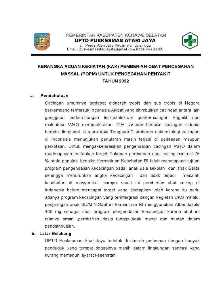 2022 Kak Pemberian Obat Pencegahan Massal (Popm) Pengendalian Penyakit ...