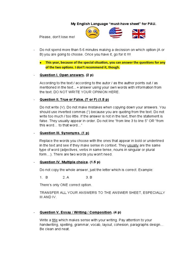 PAU English Exam Preparation Guide | PDF | Word | Question