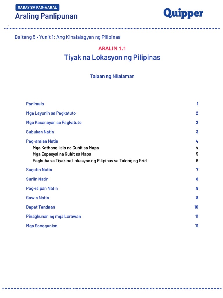 AP 5 Q1 Tiyak Na Lokasyon NG Pilipinas SG | PDF AP 5 Q1 Tiyak Na Lokasyon NG Pilipinas SG | PDF