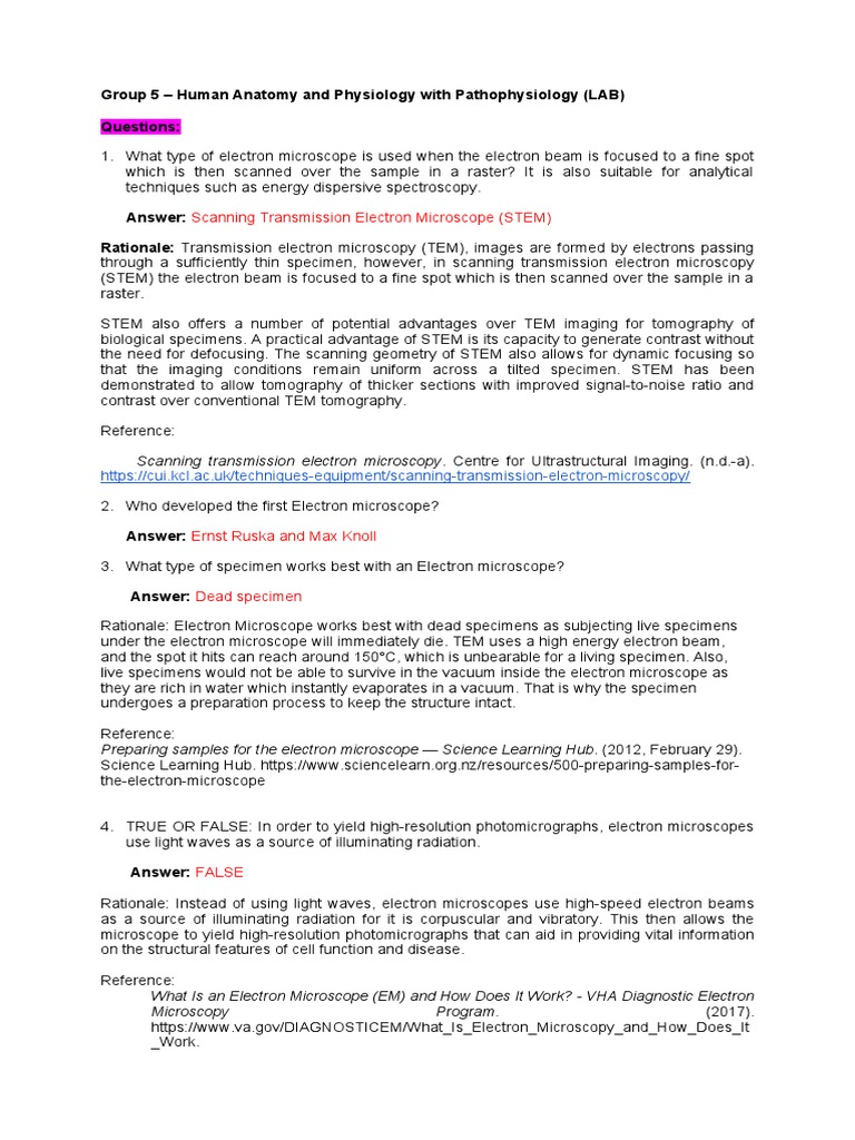 Group 5 Human AnaPhy With Pathophysiology Questions | PDF | Electron Microscope | Microscope