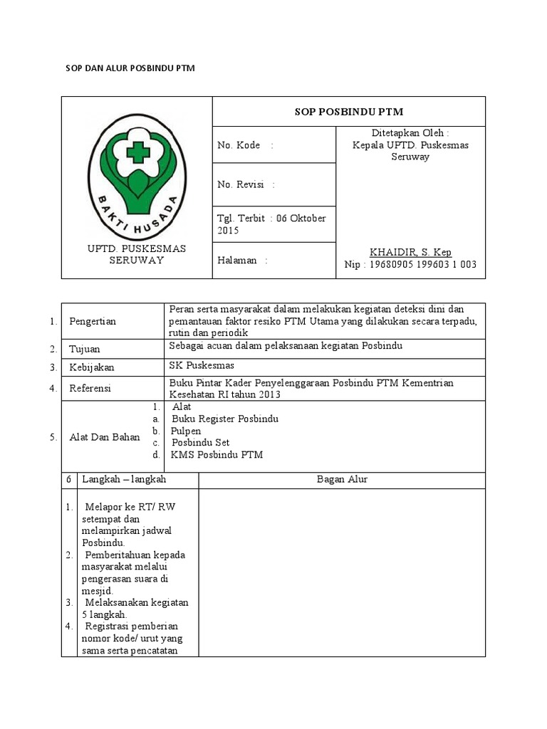 SOP Posbindu PTM Puskesmas Seruway | PDF