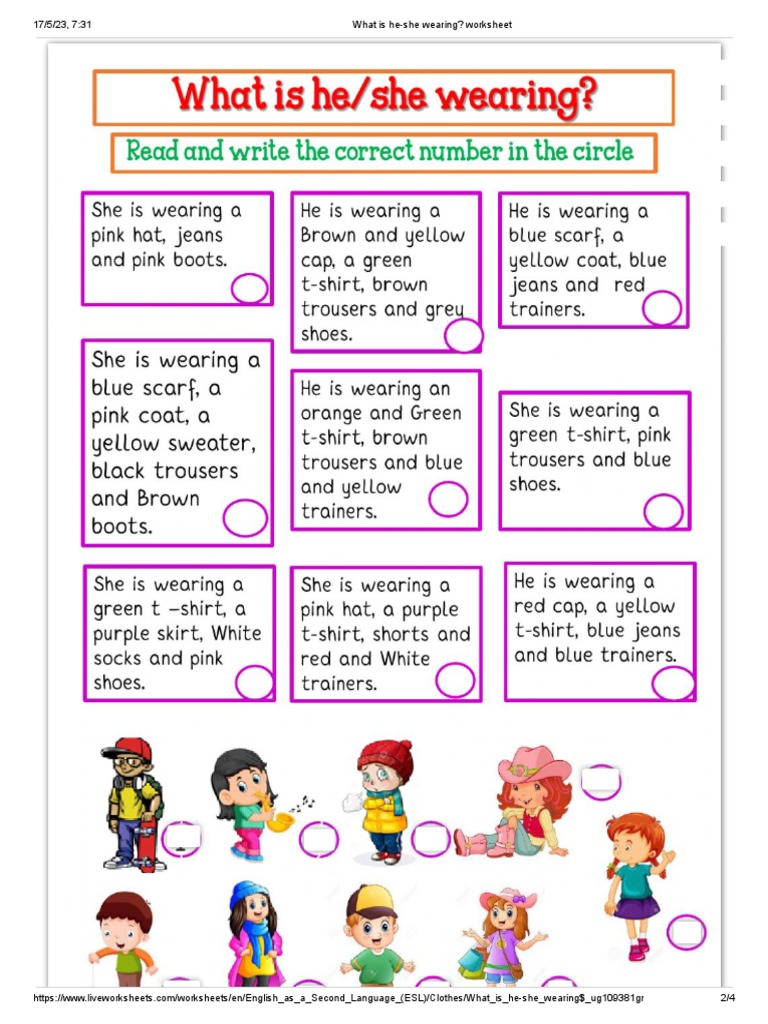 He-She Wearing Worksheet for ESL | PDF | Language Arts & Discipline