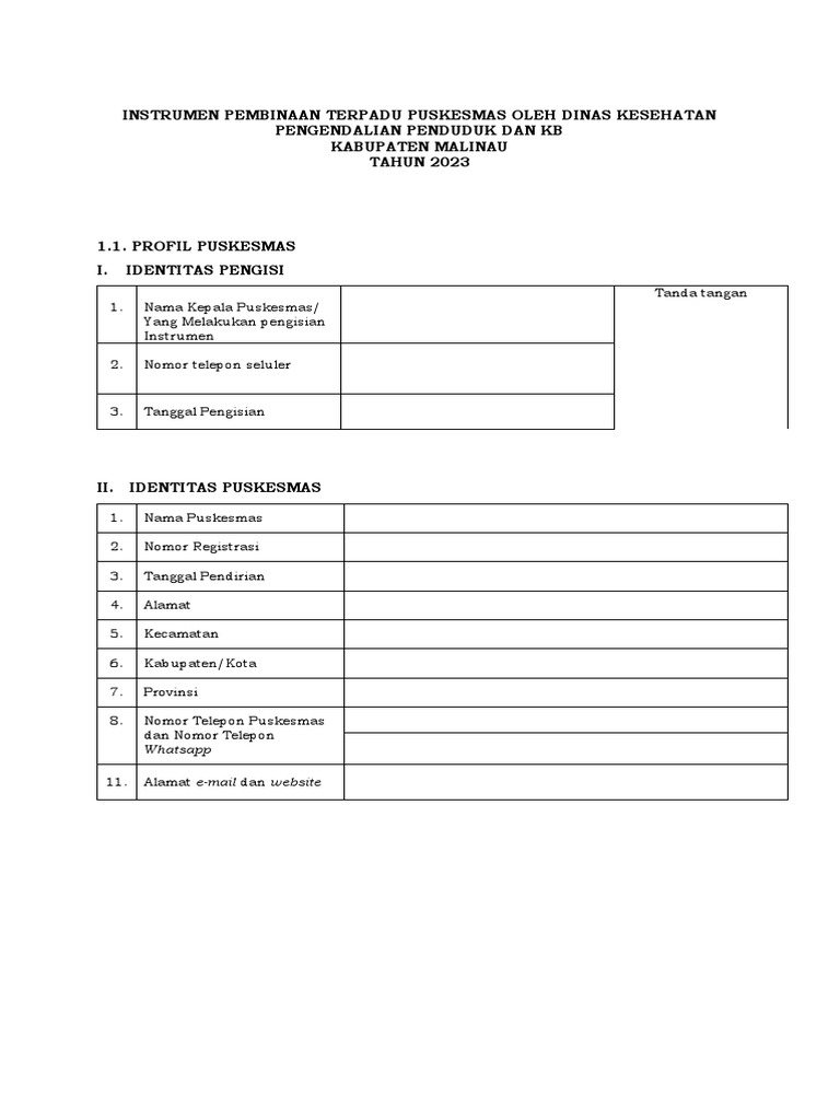 Instrumen Self Assessment Puskesmas Tahun 2023 | PDF