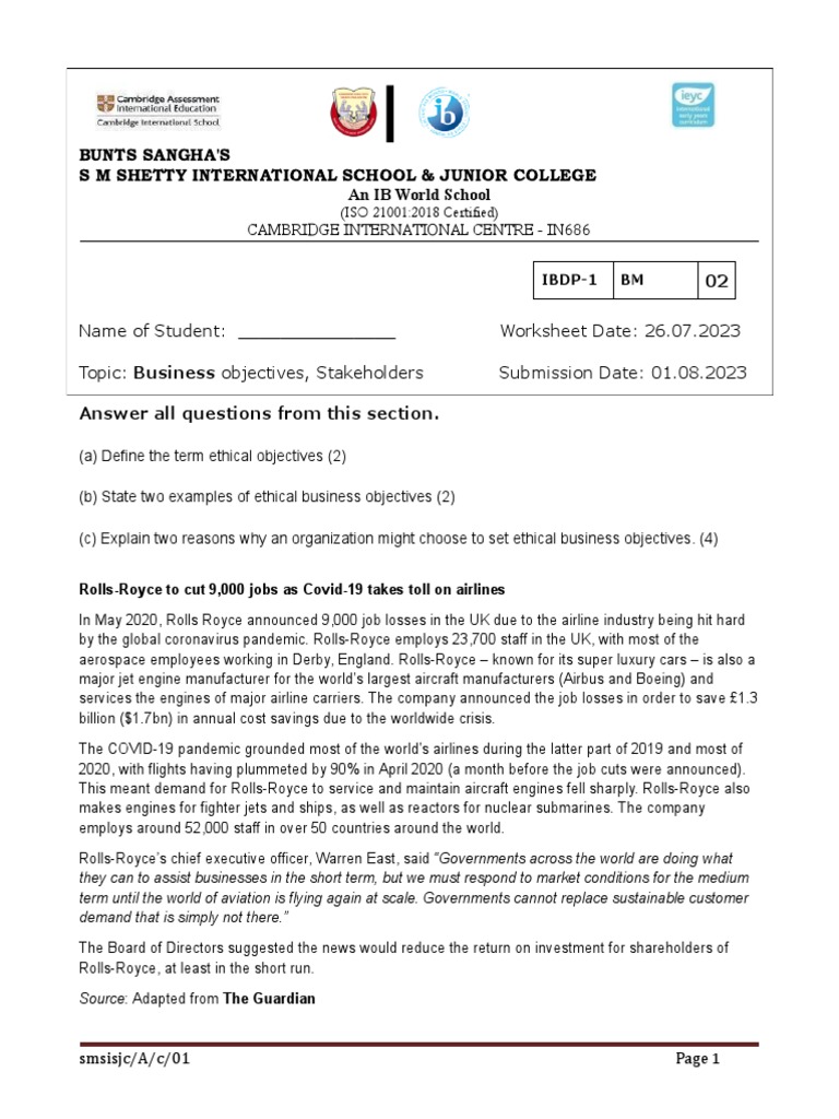 BM Worksheet 2 | PDF | Airlines | Business