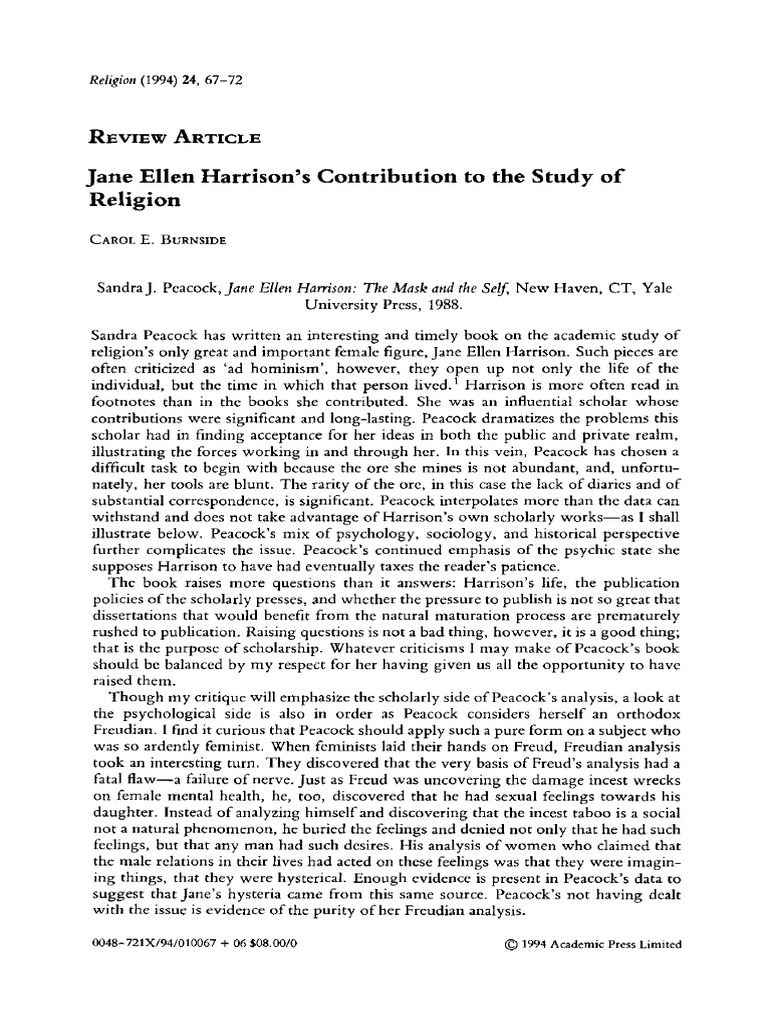 Burnside 94 Jane Ellen Harrison's Contribution to the Study of Religion ...
