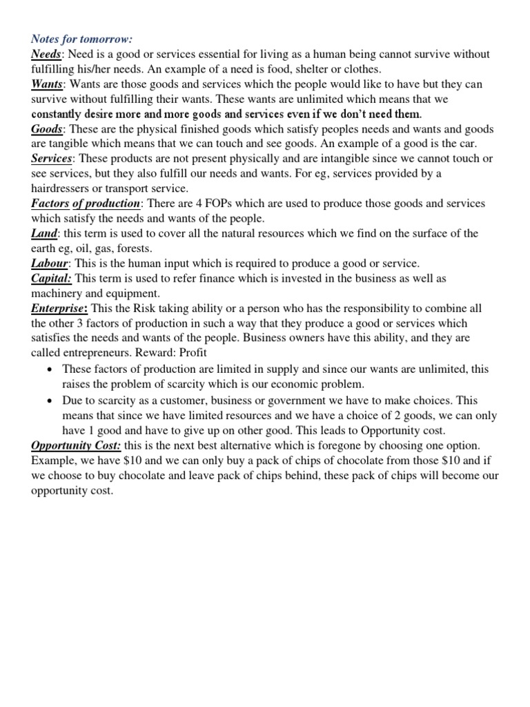 Understanding Needs, Wants, and Scarcity | PDF | Finance & Money Management