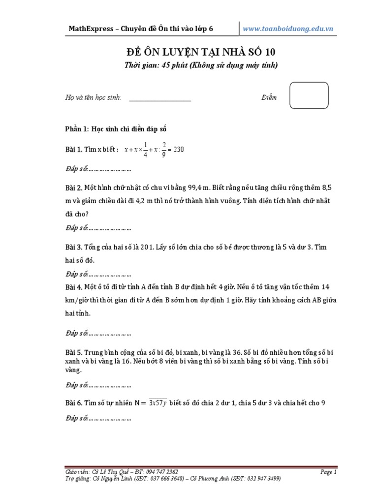 05.07.2023 BTVN Đề ôn luyện tại nhà số 10 | PDF