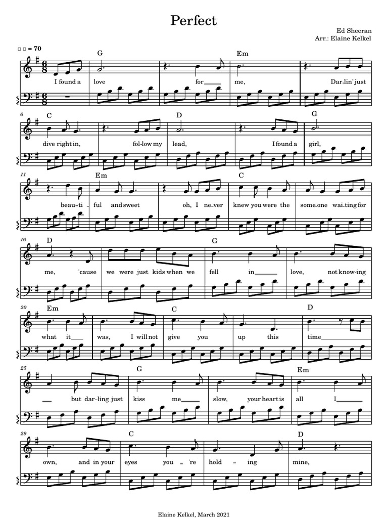 Easy Piano Sheet: Ed Sheeran's Perfect | PDF | Songs Written | Song ...