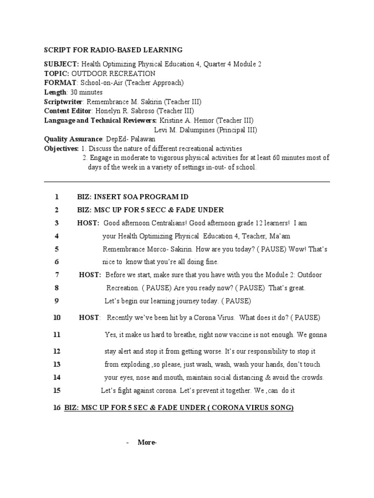 Script For Radio | PDF | Recreation