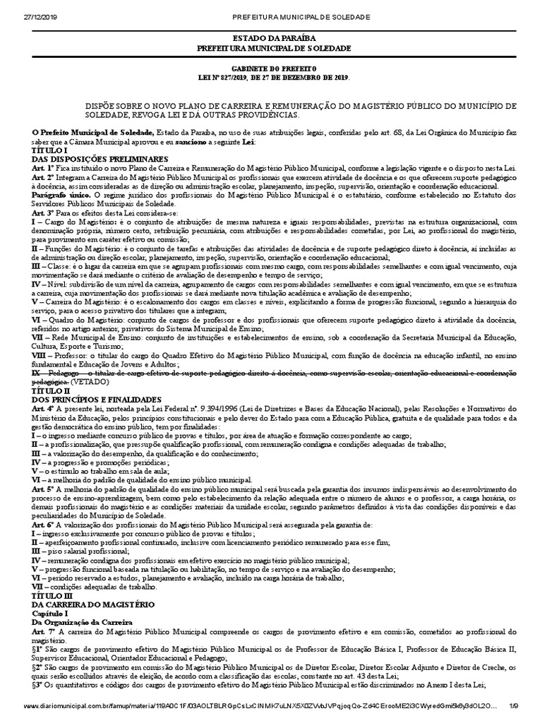 Novo PCCR 2019 - Prefeitura Municipal de Soledade | PDF | Pedagogia | Férias trabalhistas