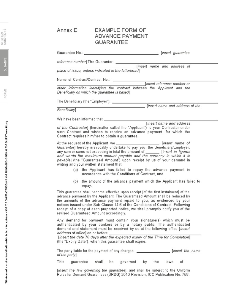 Annex E Example Form of Advance Payment Guarantee | PDF | Receipt ...