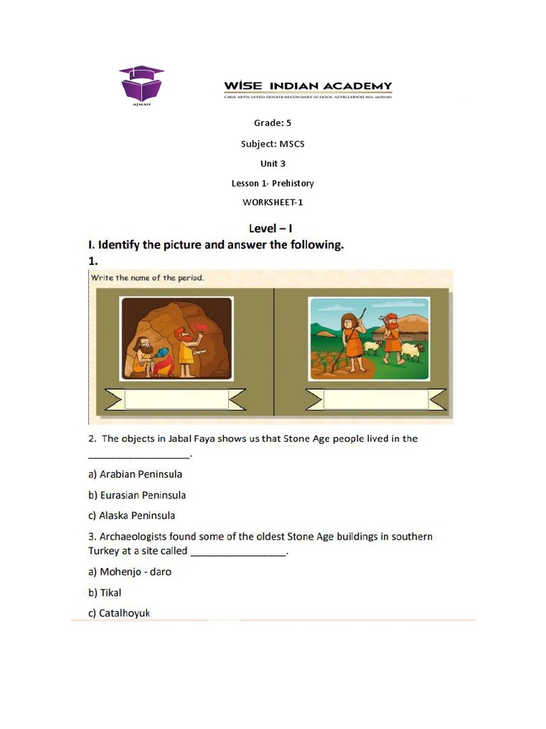 G5-MSCS-Unit 3-Lesson 1-WORKSHEET-1-Prehistory | PDF