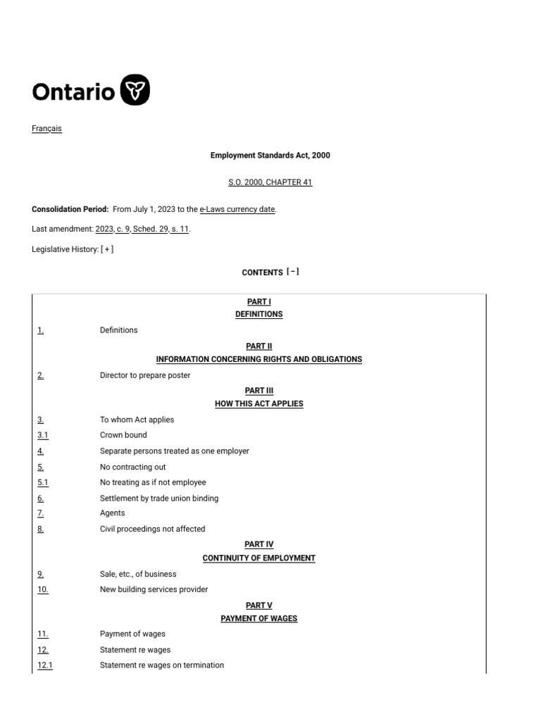 Ontario Employment Standards Guide | PDF