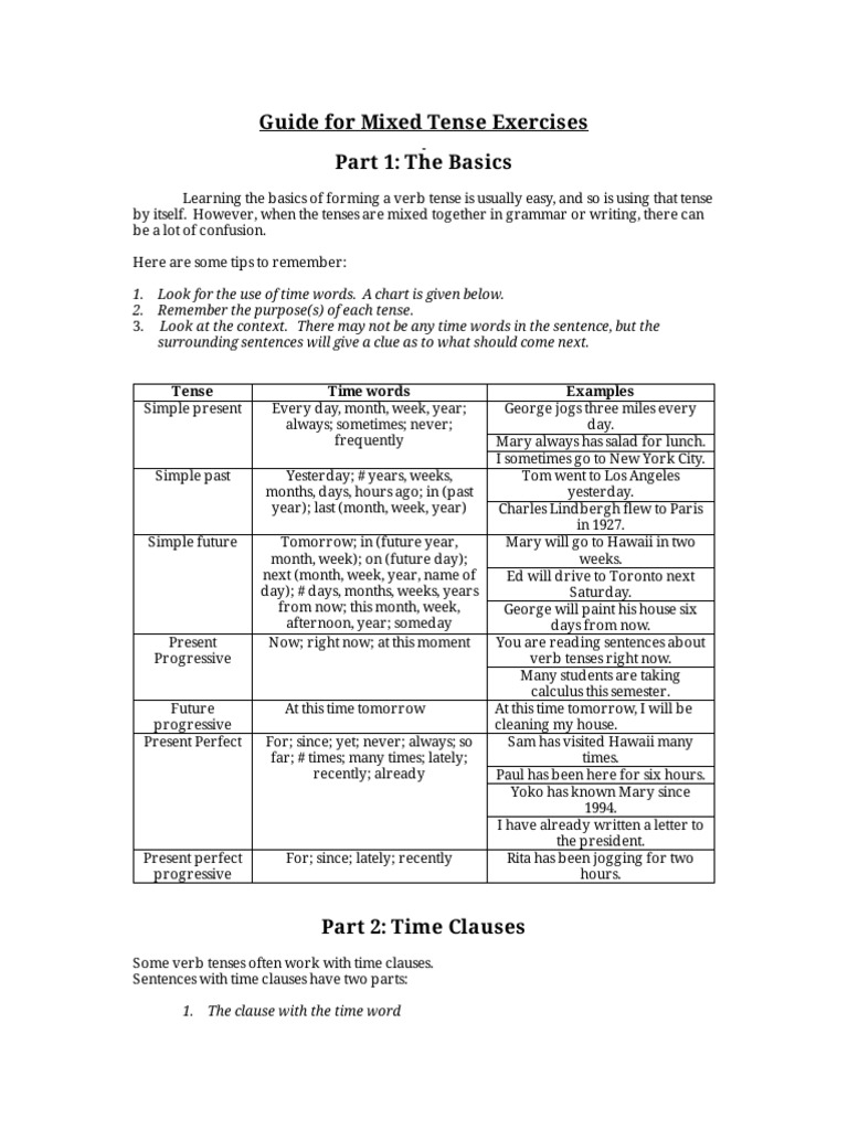 Time Words For Verb Tenses | PDF