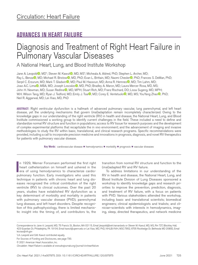 Diagnosis and Treatment of Right Heart Failure in Pulmonary Vascular ...