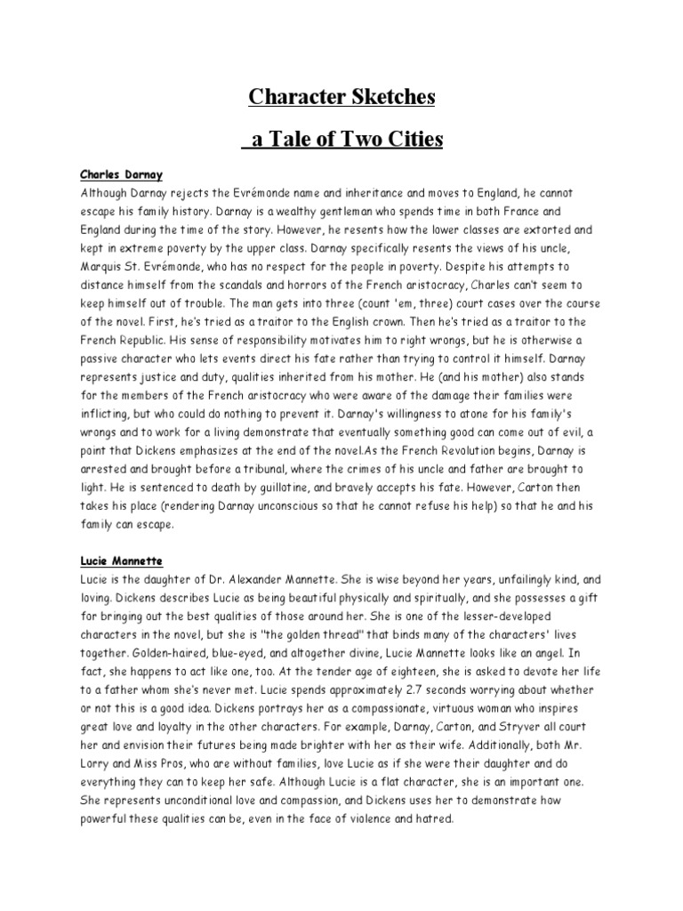 Character Sketches - A Tale of 2 Cities | PDF | A Tale Of Two Cities