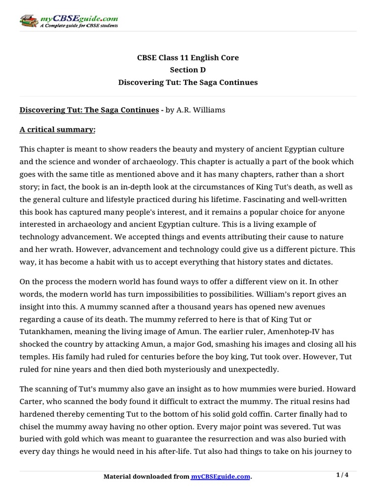 11 Eng Core Section D Discovering Tut | PDF | Tutankhamun | Ancient Egypt