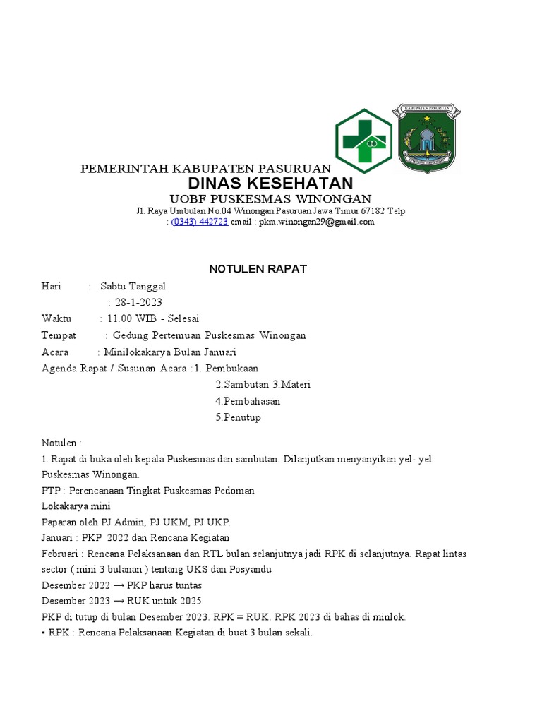 Notulen Rapat Minilokakarya Januari | PDF