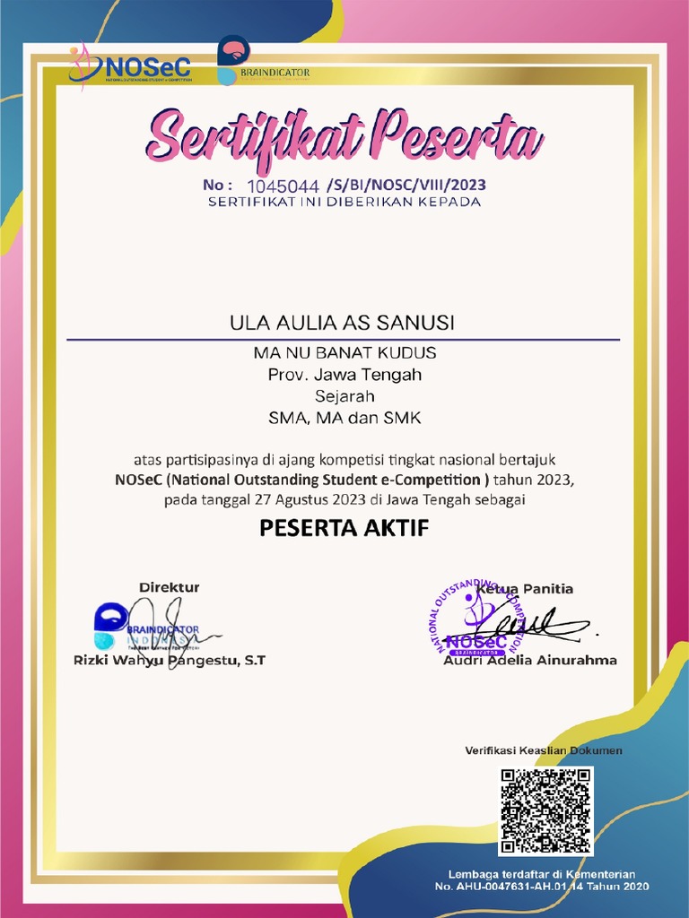 Cert - Sejarah - NOSeC 2023 | PDF