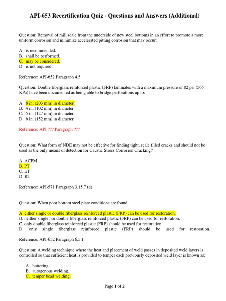 API 653 Recertification Quiz - Questions and Answers (Updated April ...