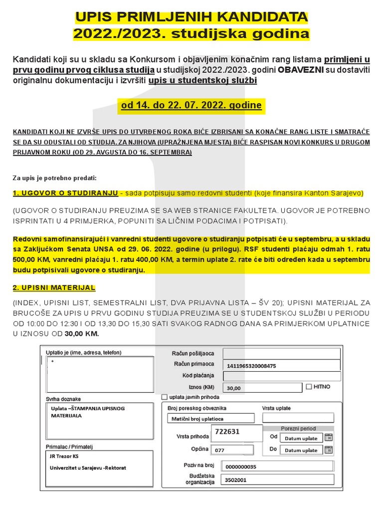 Dokumenti Potrebni Za Upis | PDF