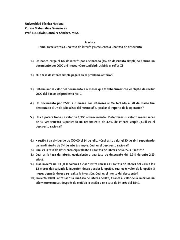 Practica de Descuentos | PDF | Finanzas y dinero