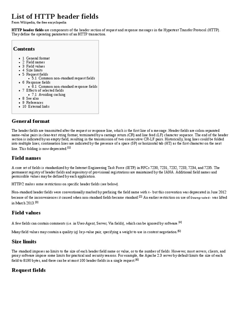 List Of HTTP Header Fields PDF Internet Web Web Server